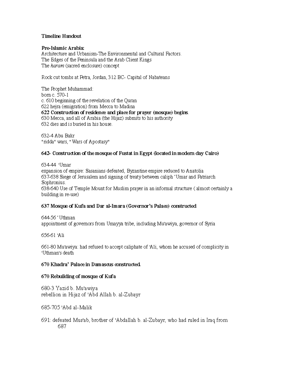 Week 2 and 3 Handout - Chronology and dates - Timeline Handout Pre ...