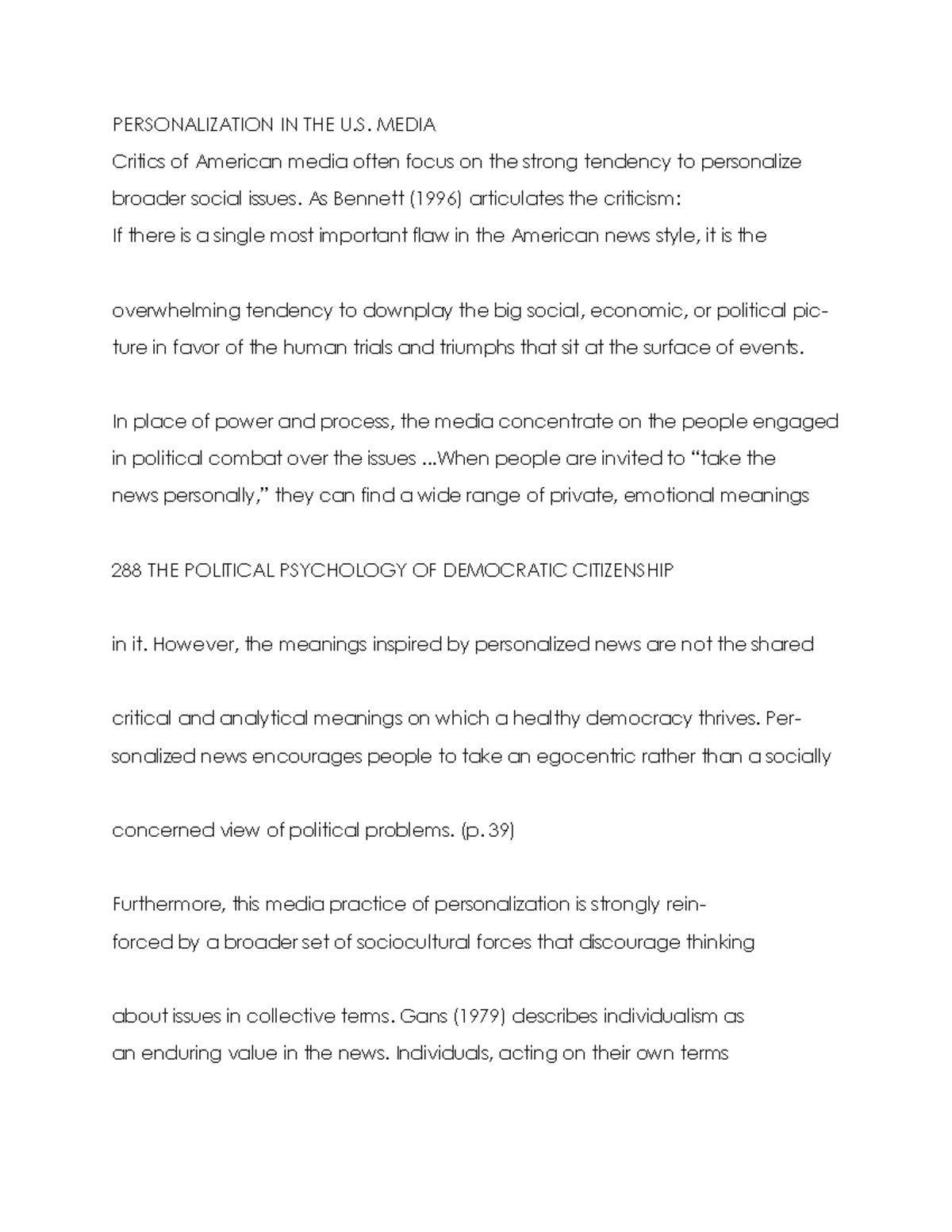 P38 - POLITICAL SCIENCE - PERSONALIZATION IN THE U. MEDIA Critics of ...