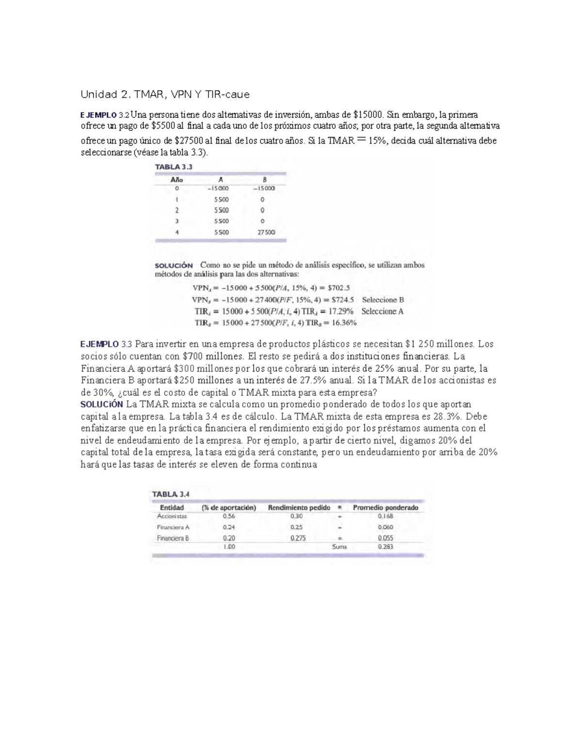Dlscrib - TMAR - Unidad 2. TMAR, VPN Y TIR-caue EJEMPLO 3. 2 Una ...