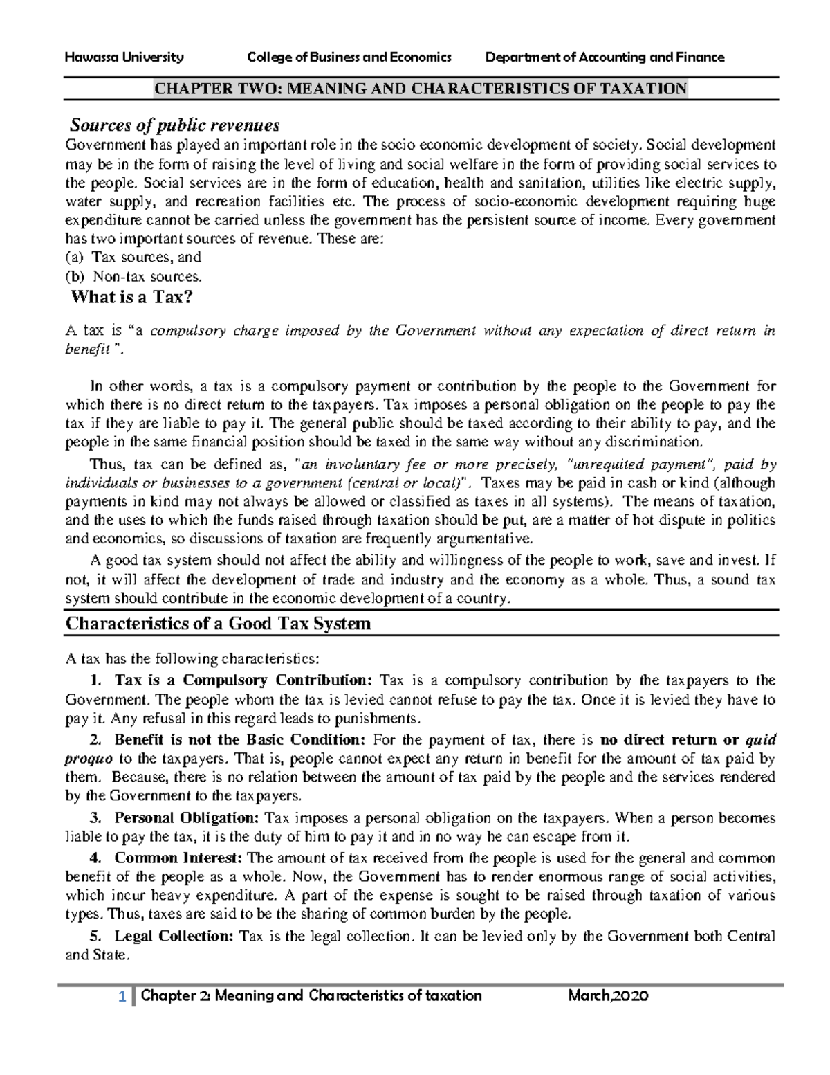 CH 2 Public finace @2015 - CHAPTER TWO: MEANING AND CHARACTERISTICS OF ...