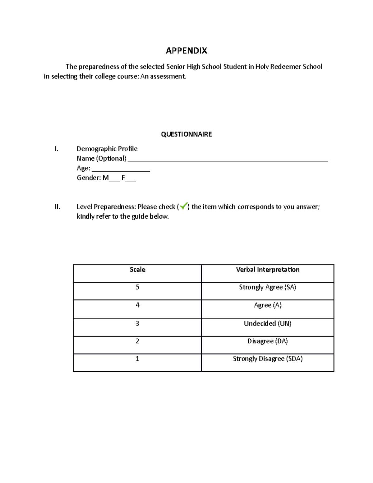 Questionnaire - acctg - APPENDIX The preparedness of the selected ...