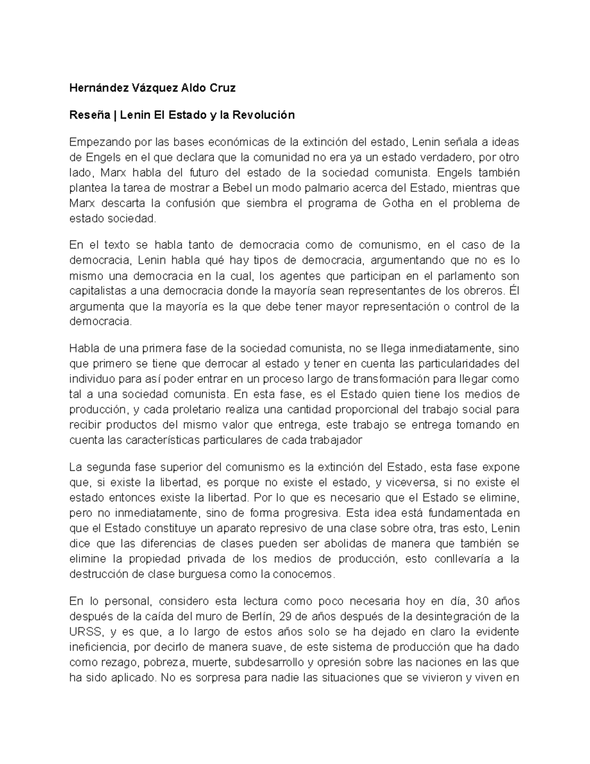 Lenin - El Estado y la Revolucion - Hernández Vázquez Aldo Cruz Reseña ...