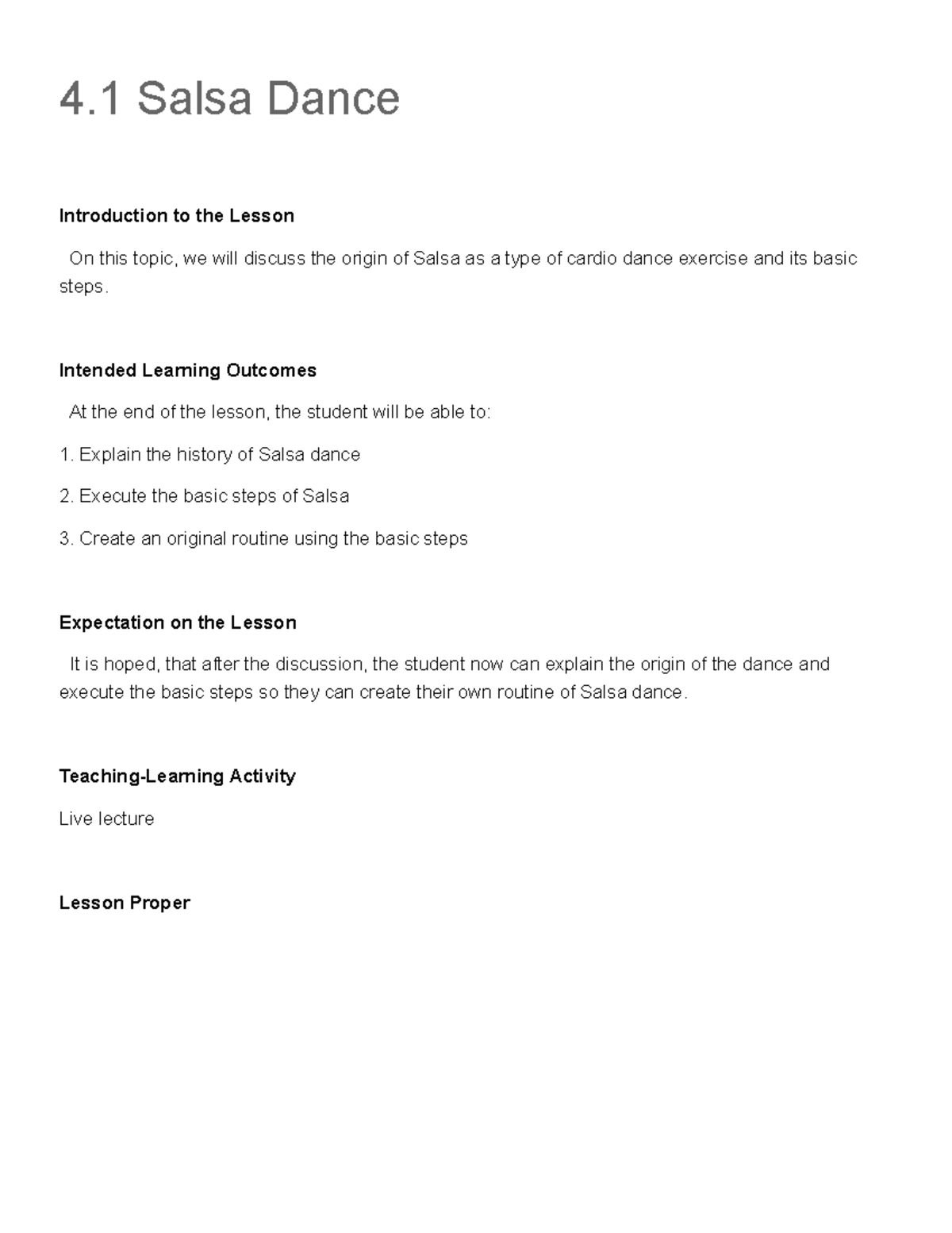 4.1 Salsa Dance PE 201-Physical Education 3 - 4 Salsa Dance ...