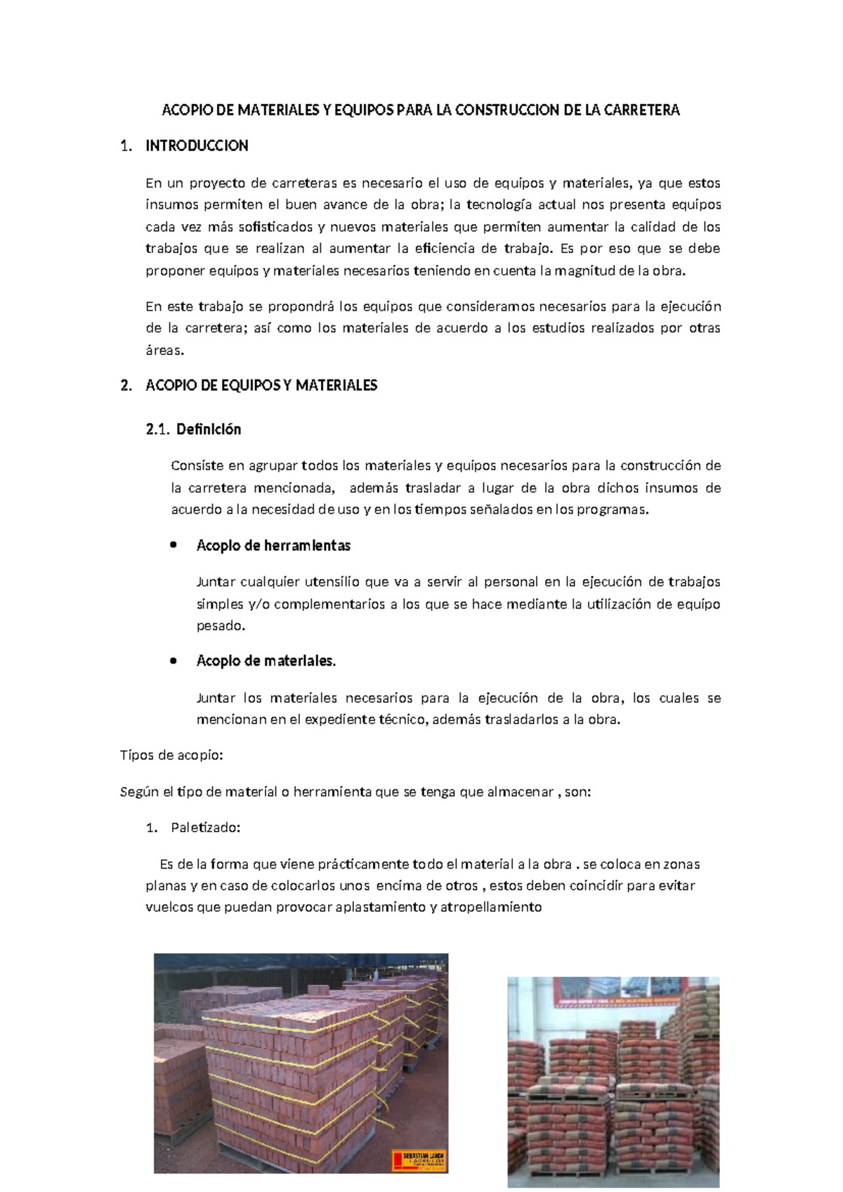 13 Acopio de Materiales en La Obra - ACOPIO DE MATERIALES Y EQUIPOS ...