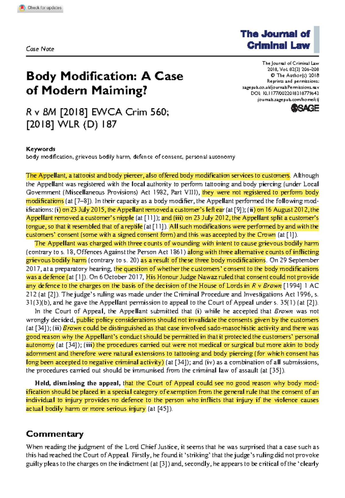 BM OAPA Article FR - idk - Case Note Body Modification: A Case of ...