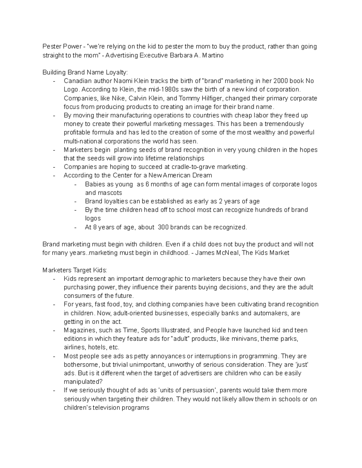 Children & Advertising Week 11 - Pester Power - “we’re relying on the ...