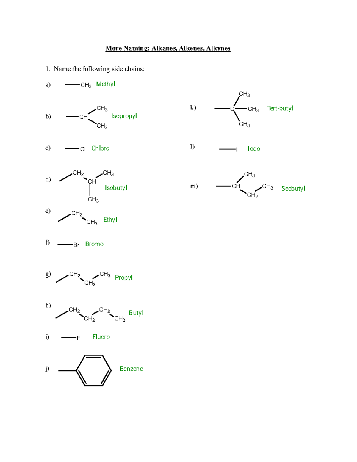 Organic Chem Review Package - More Naming: Alkanes, Alkenes, Alkynes 1 ...