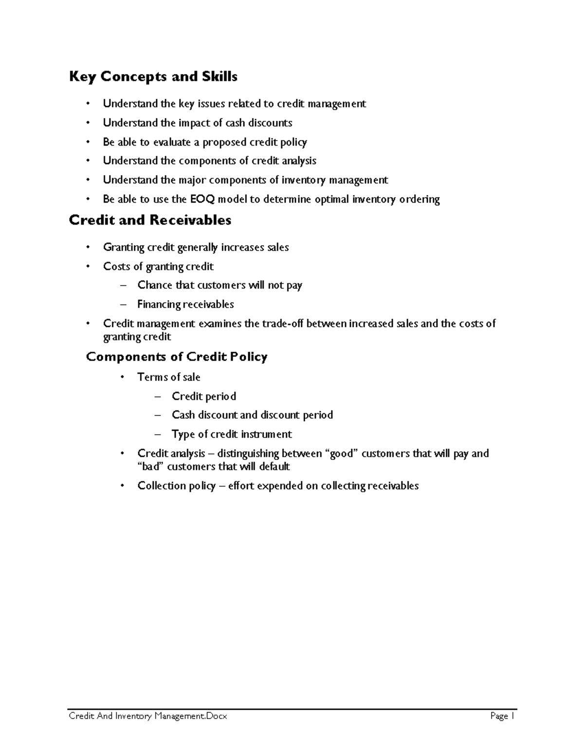 Credit and Inventory Management - Accounts Receivable = (Average daily ...