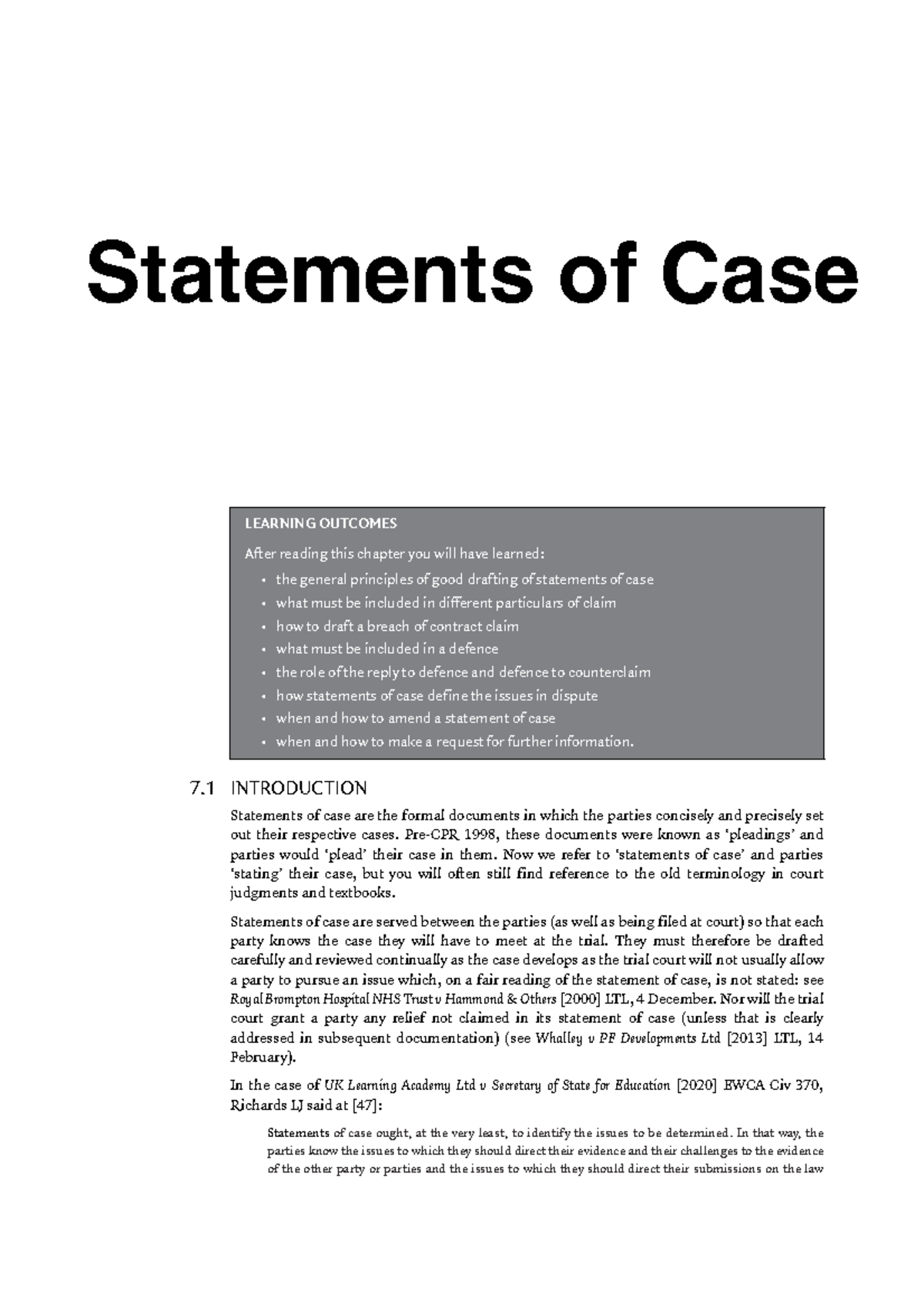 Statements of Case - Notes for Dispute resolution and civil litigation ...