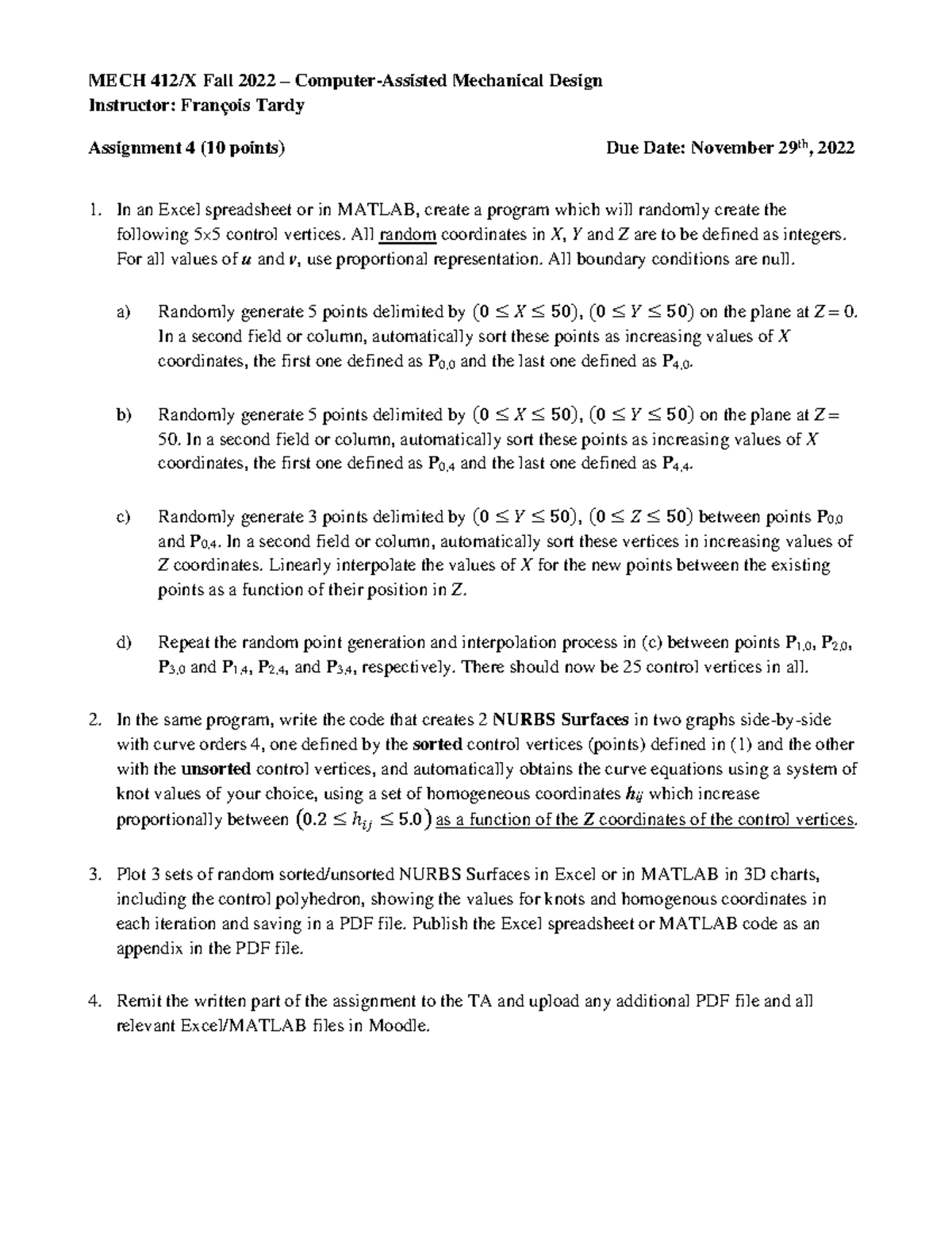 MECH 412 - Assignment 4 - Questions only, no answers - MECH 412 /X Fall ...
