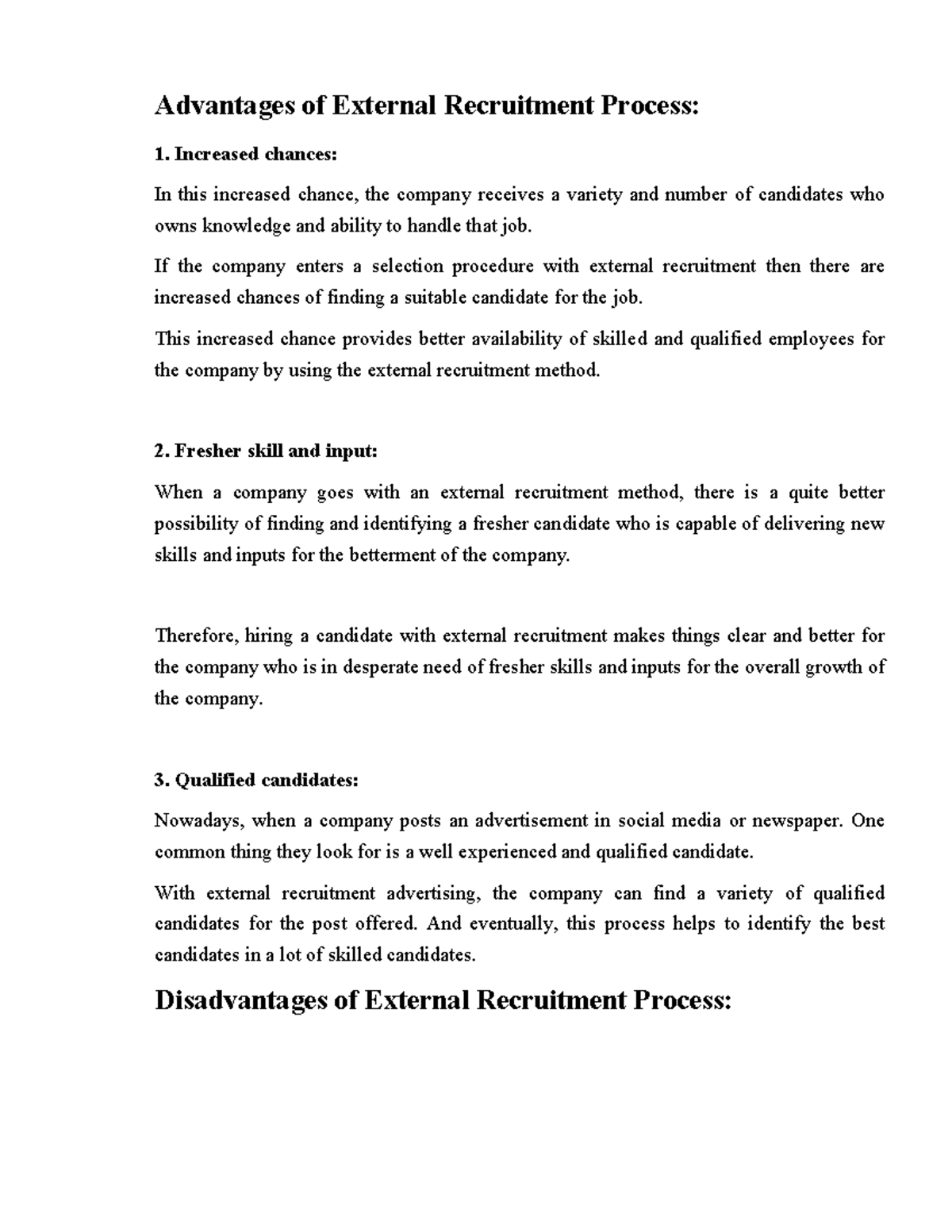 Individuals - fghfghfhf - Advantages of External Recruitment Process: 1 ...