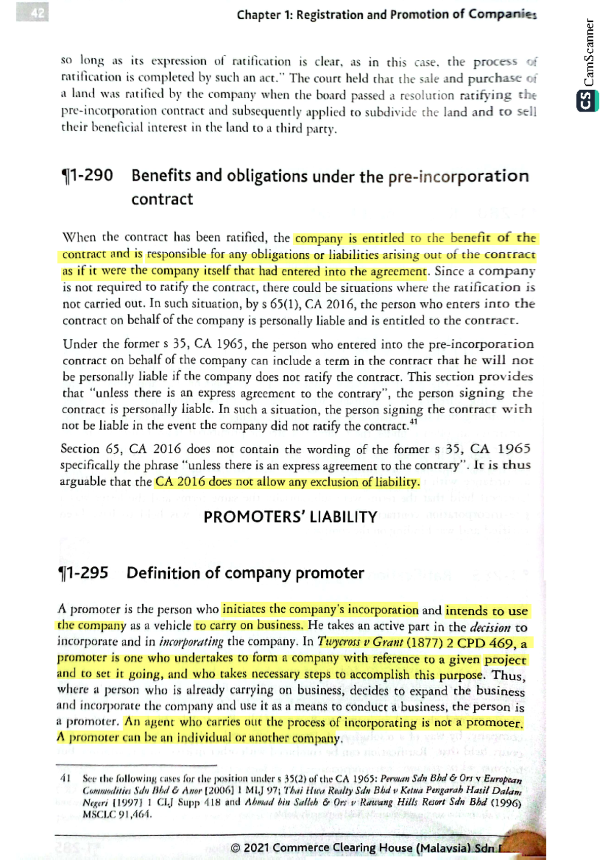 Pre incorporation 3 and promoter - Company Law I - CamScanner - Studocu