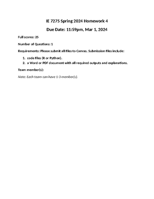 IE 7275 Homework-6 - IE 7275: Data Mining in Engineering PROBLEM - Observa(on X1 X - X3 Y - 2 1 ...