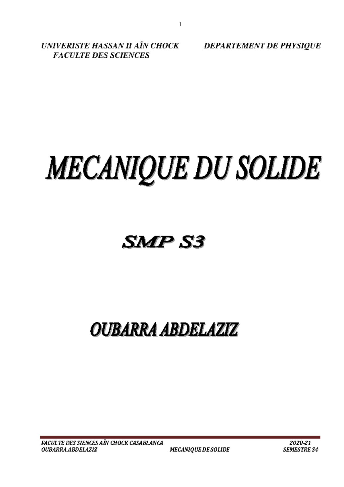 MECA Solid - FACULTE DES SIENCES AÏN CHOCK CASABLANCA 2020- UNIVERISTE HASSAN II AÏN CHOCK - Studocu