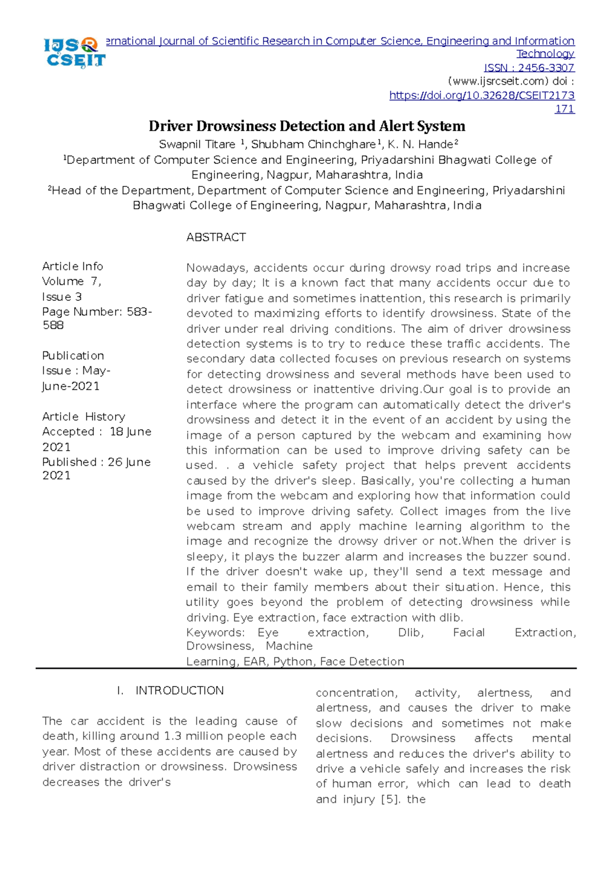Driver Drowsiness Detection and Alert System - B.Tech Computer Science ...