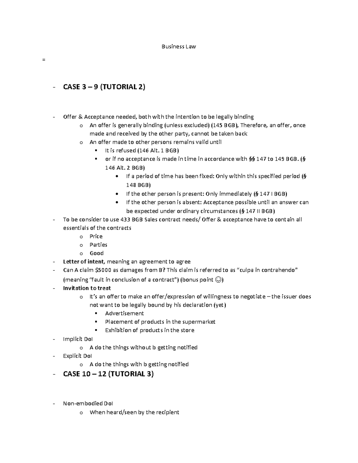 Business Law SUM 2-5 - Business Law = - CASE 3 – 9 (TUTORIAL 2) Offer ...