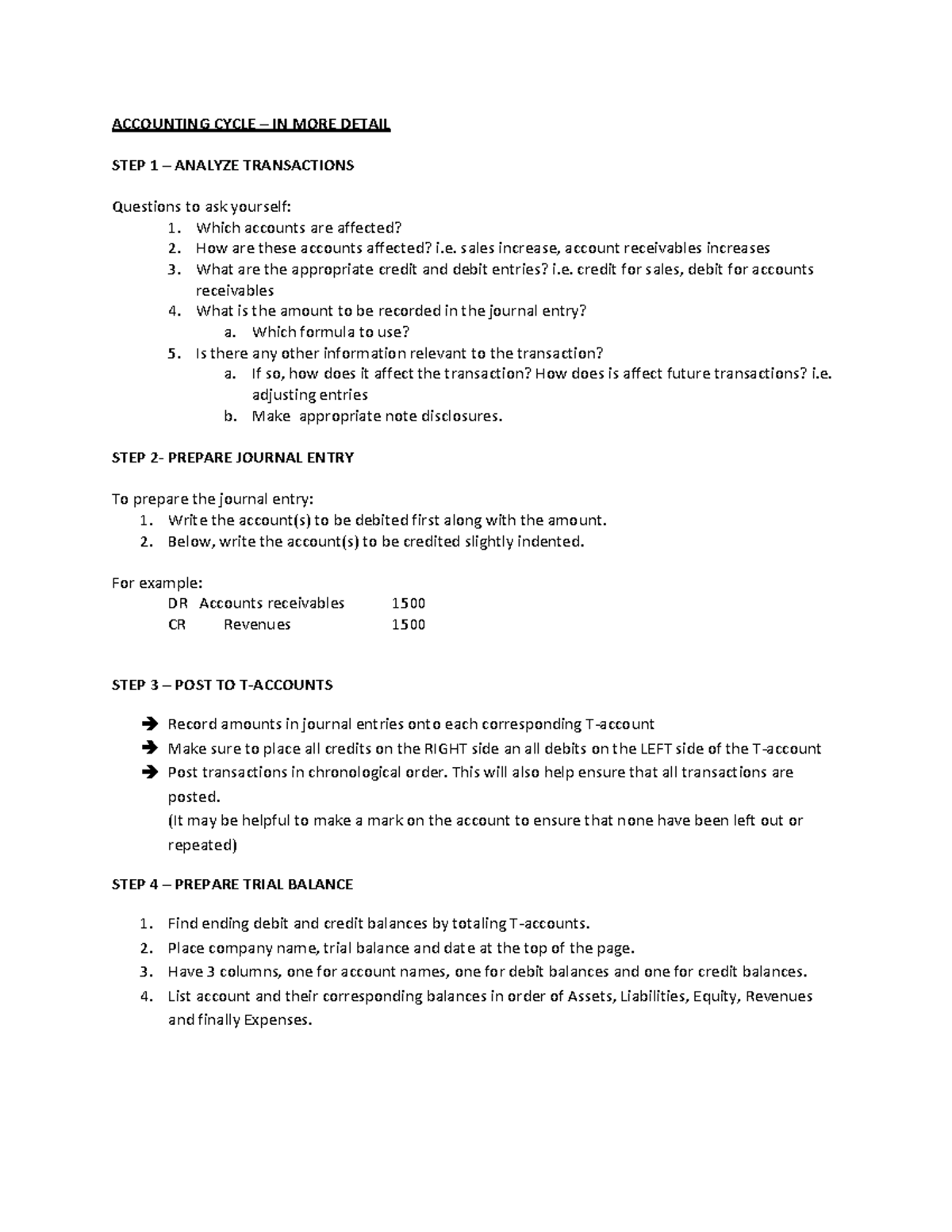 Tutorial work - accounting cycle - ACCOUNTING CYCLE – IN MORE DETAIL ...