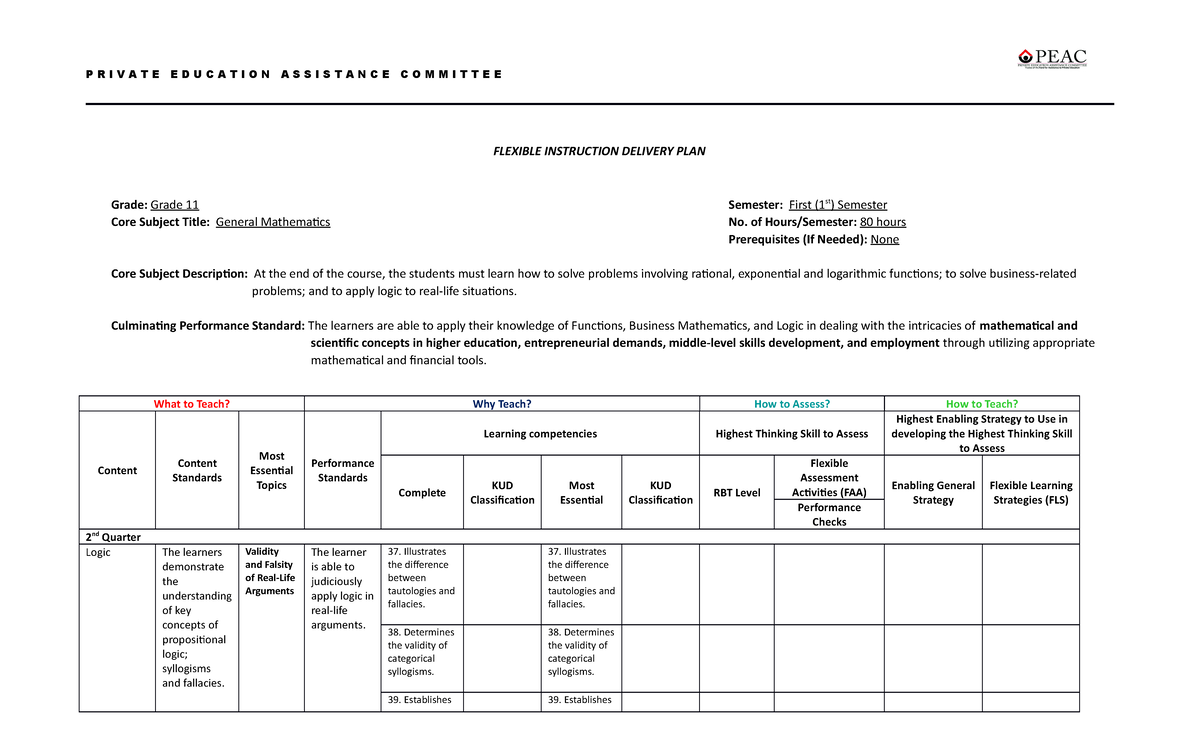 Flexible Instruction Delivery Plan (FIDP) Template - Validity and ...