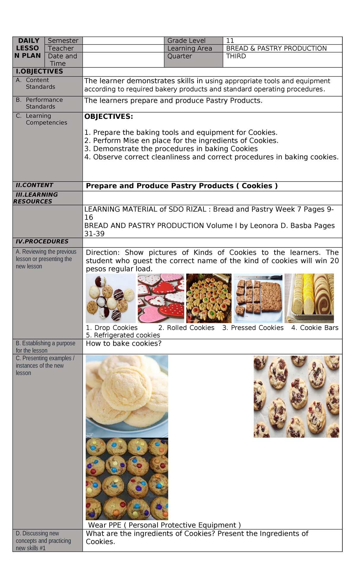SHS TVL - SHS MATERIALS - DAILY LESSO N PLAN Semester Grade Level 11 ...