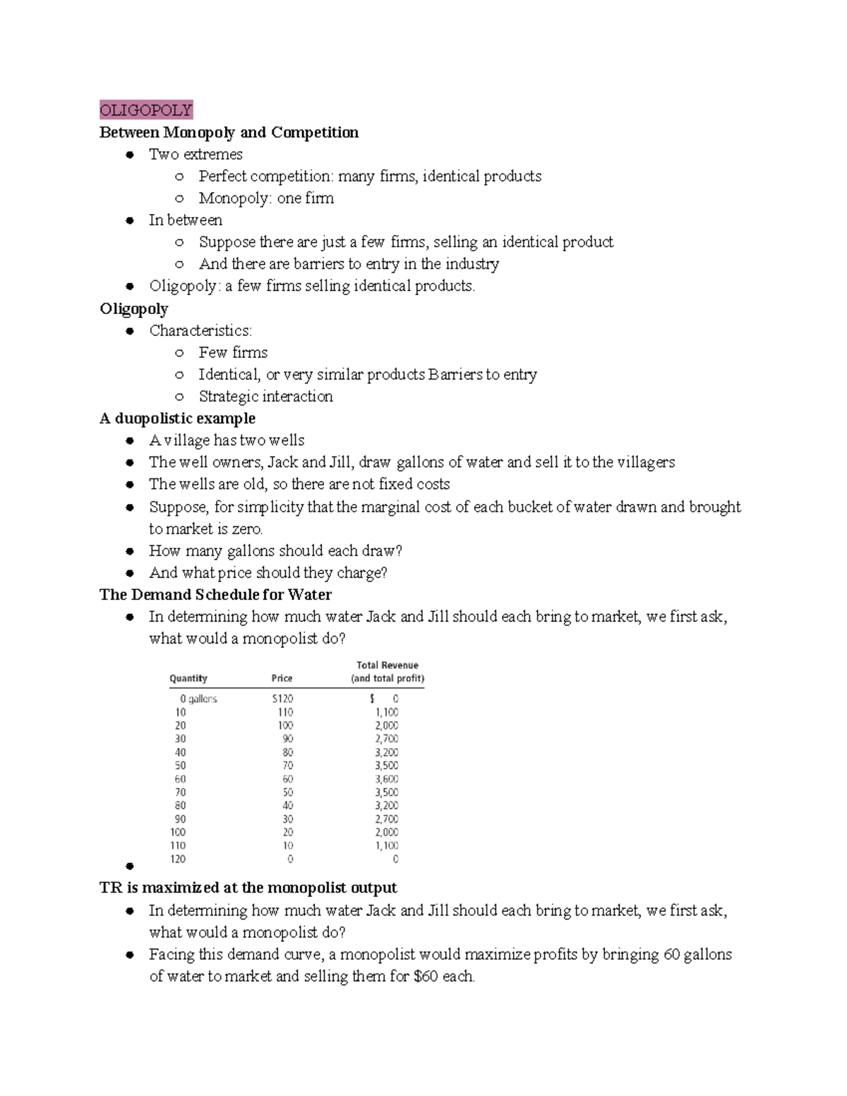 ECON 1001 Lecture Notes - OLIGOPOLY Between Monopoly and Competition ...
