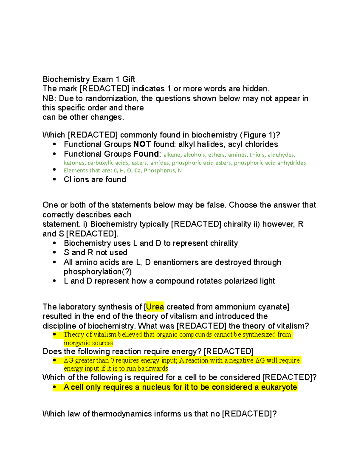 Biochem exam 1 review - Biochemistry Exam 1 Gift The mark [REDACTED ...