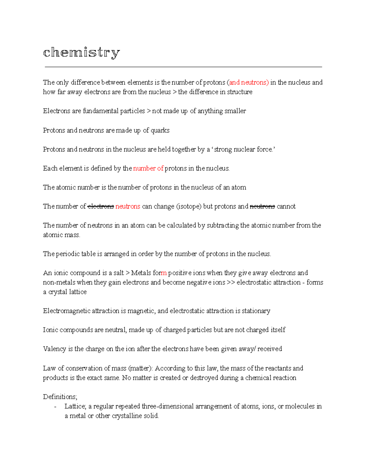 Chemistry Year 9/10 notes - 𝕔𝕙𝕖𝕞𝕚𝕤𝕥𝕣𝕪 The only difference between ...