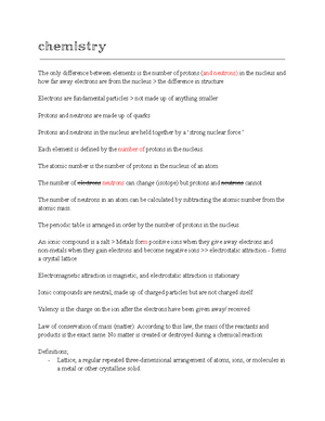 Junior Chemistry revision booklet - Year 8 Chemistry Unit 5 Class: Name ...