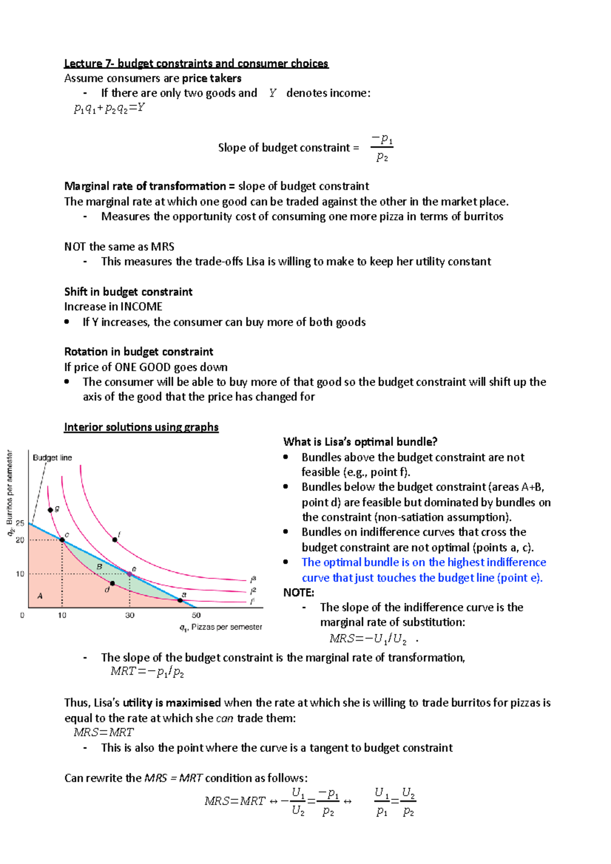 Micro L7 budget constraints - Lecture 7- budget constraints and ...