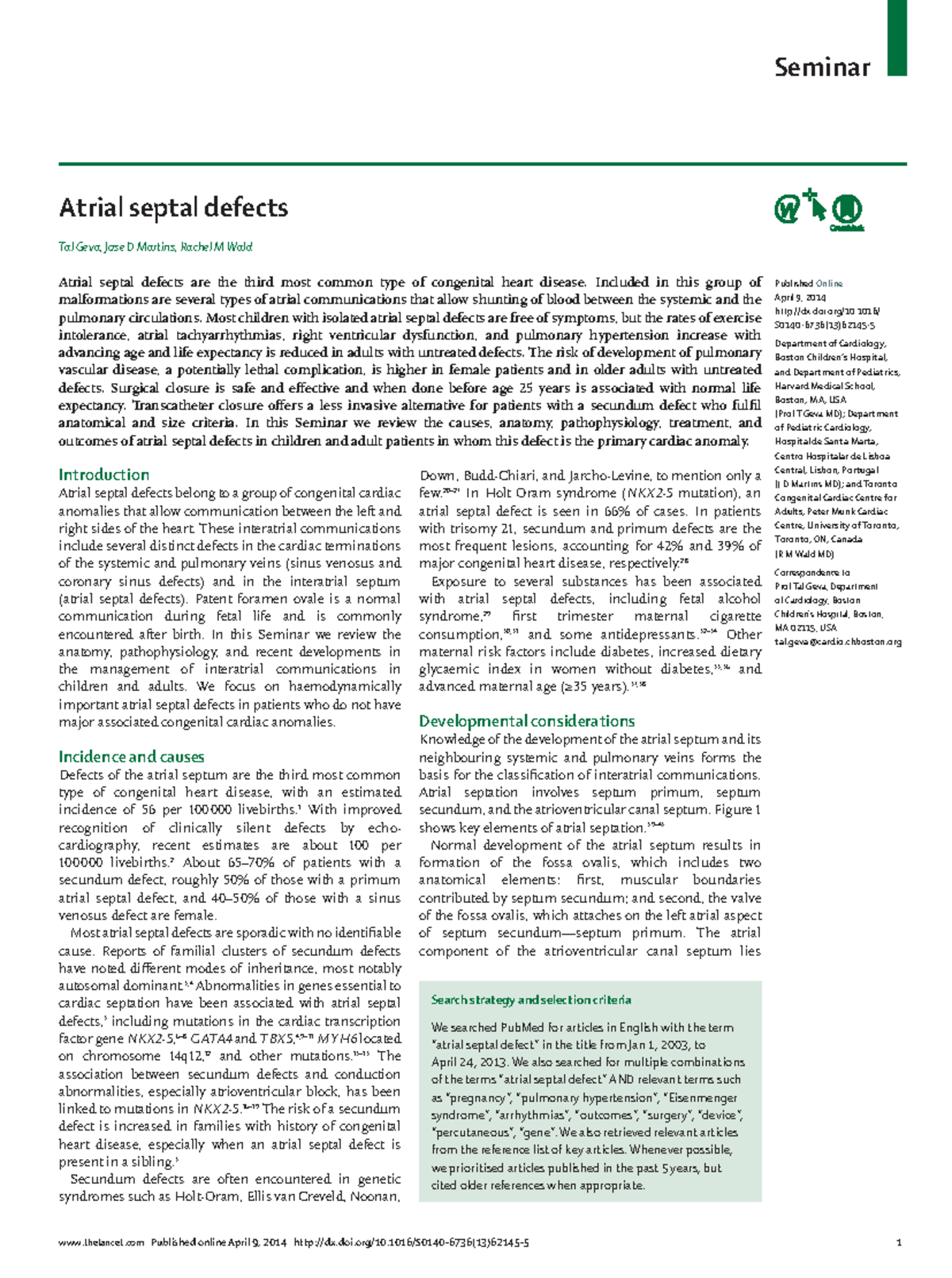 Atrial septal defects - Cardiology - Atrial septal defects Tal Geva ...