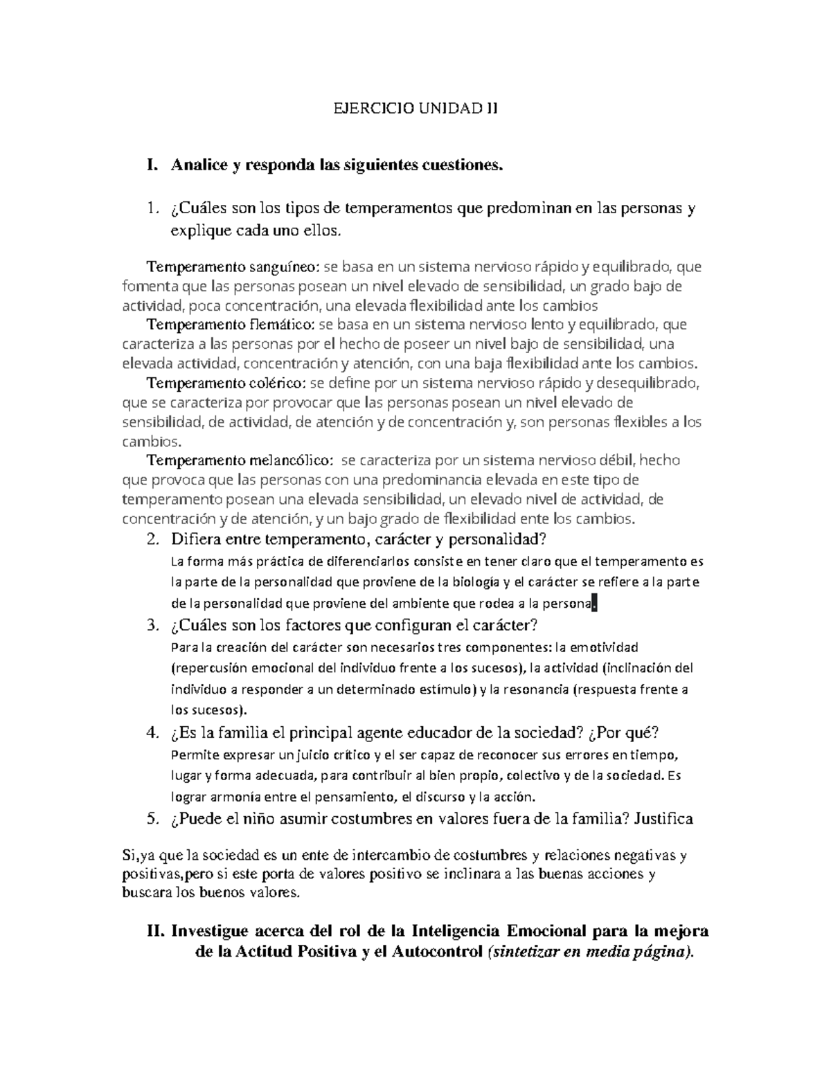 Ejercicio Modulo II hecha - EJERCICIO UNIDAD II I. Analice y responda ...