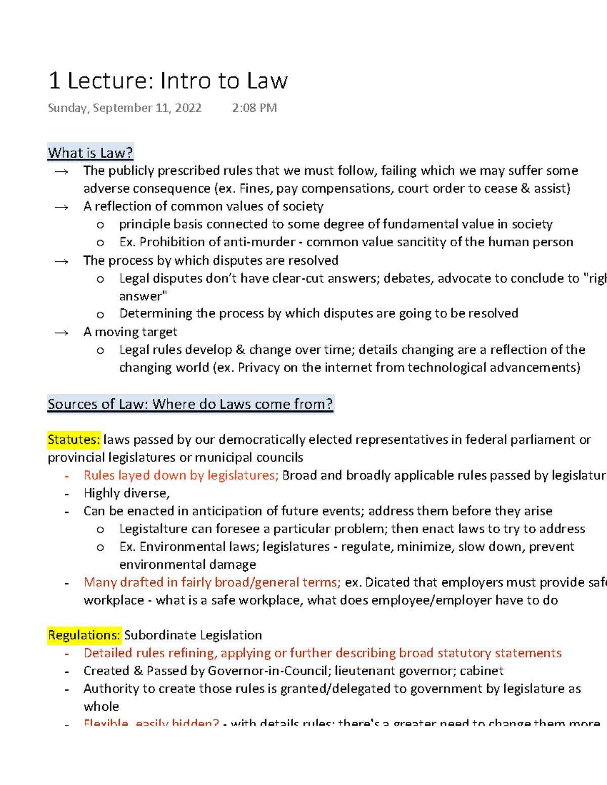 1 Lecture Intro to Law - Tort Law, Contract Law, Property ...