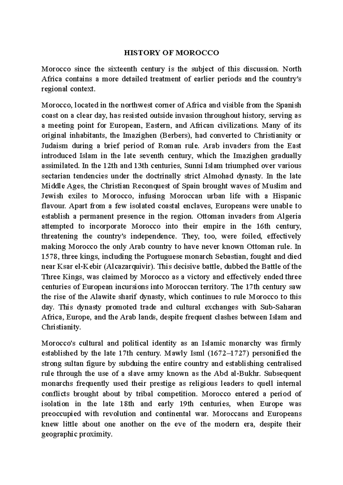 History OF Morocco - Lecture notes 3 - HISTORY OF MOROCCO Morocco since ...