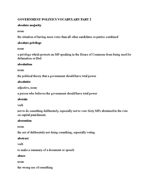 Government Politics Vocabulary PART 3 - GOVERNMENT POLITICS VOCABULARY ...