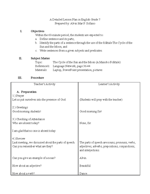 English 11-DLL - Lesson Plan - GRADE 11 School Francisco Laya Memorial ...