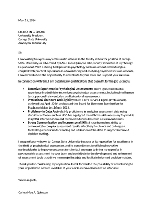 Application Letter Writing (Handouts) - LESSON 5 WRITING AN APPLICATION LETTER © 2020 Caraga ...