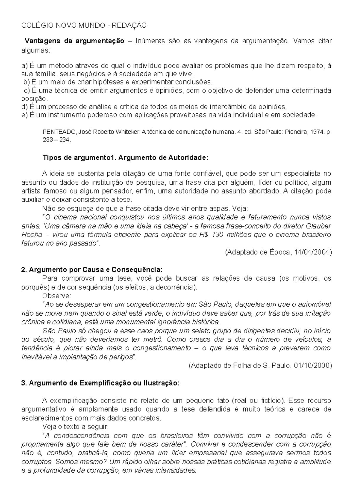 Tipos de argumentos - REDAÇÃO - COLÉGIO NOVO MUNDO - REDAÇÃO Vantagens ...