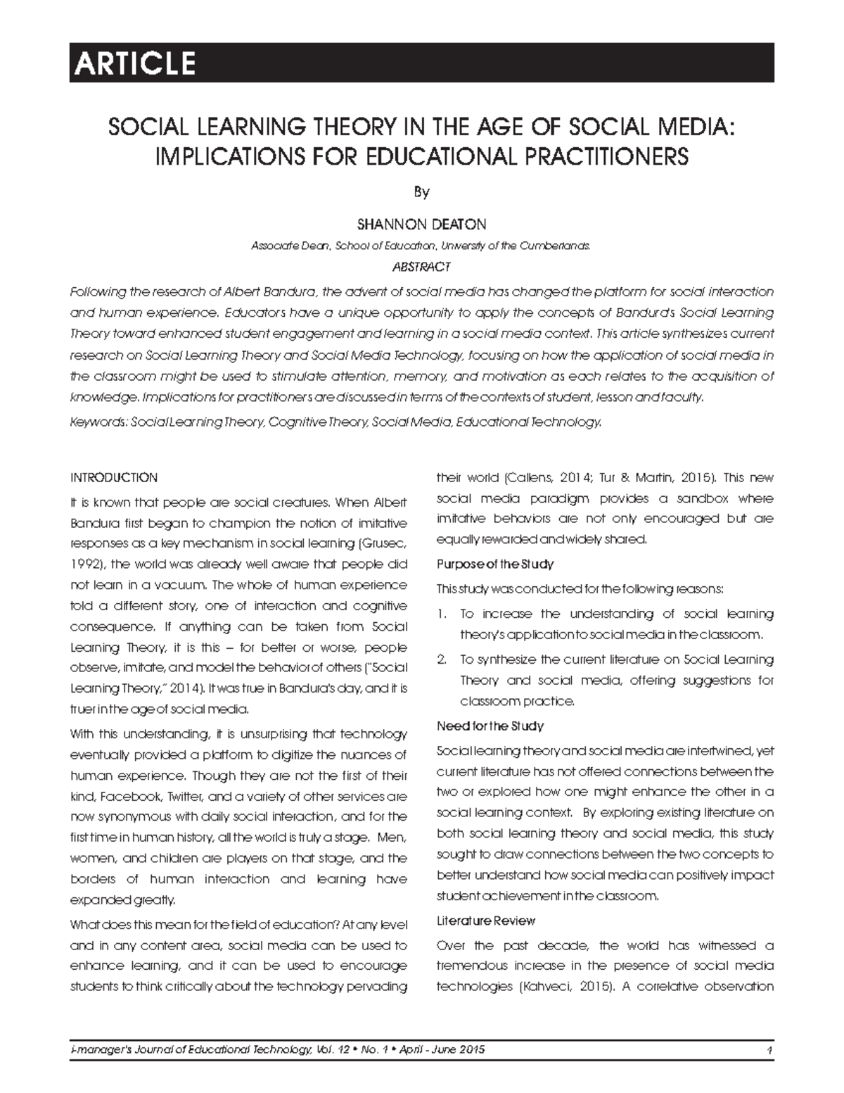 Attention and social media - SOCIAL LEARNING THEORY IN THE AGE OF SOCIAL MEDIA: IMPLICATIONS FOR ...