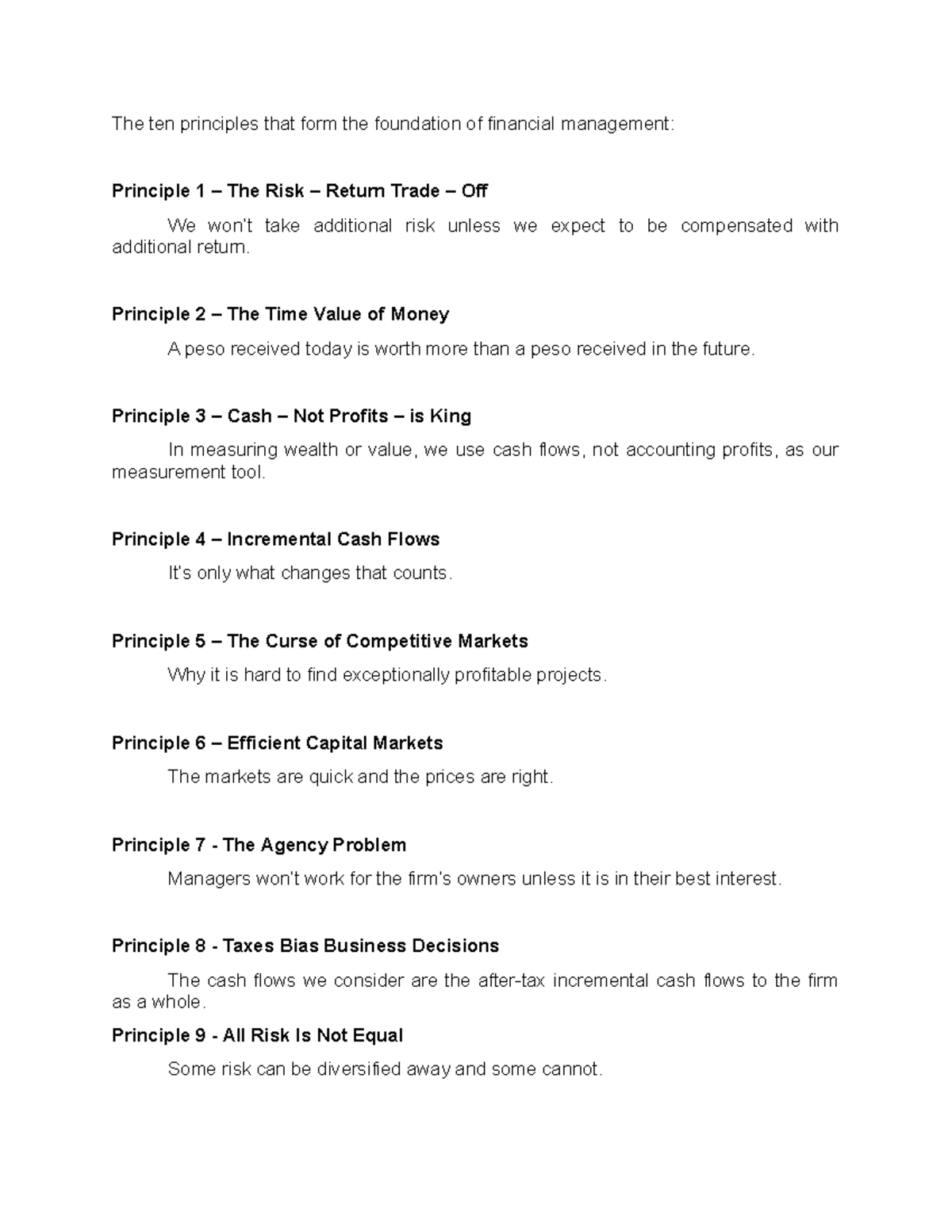 Ten principles of financial management - The ten principles that form ...