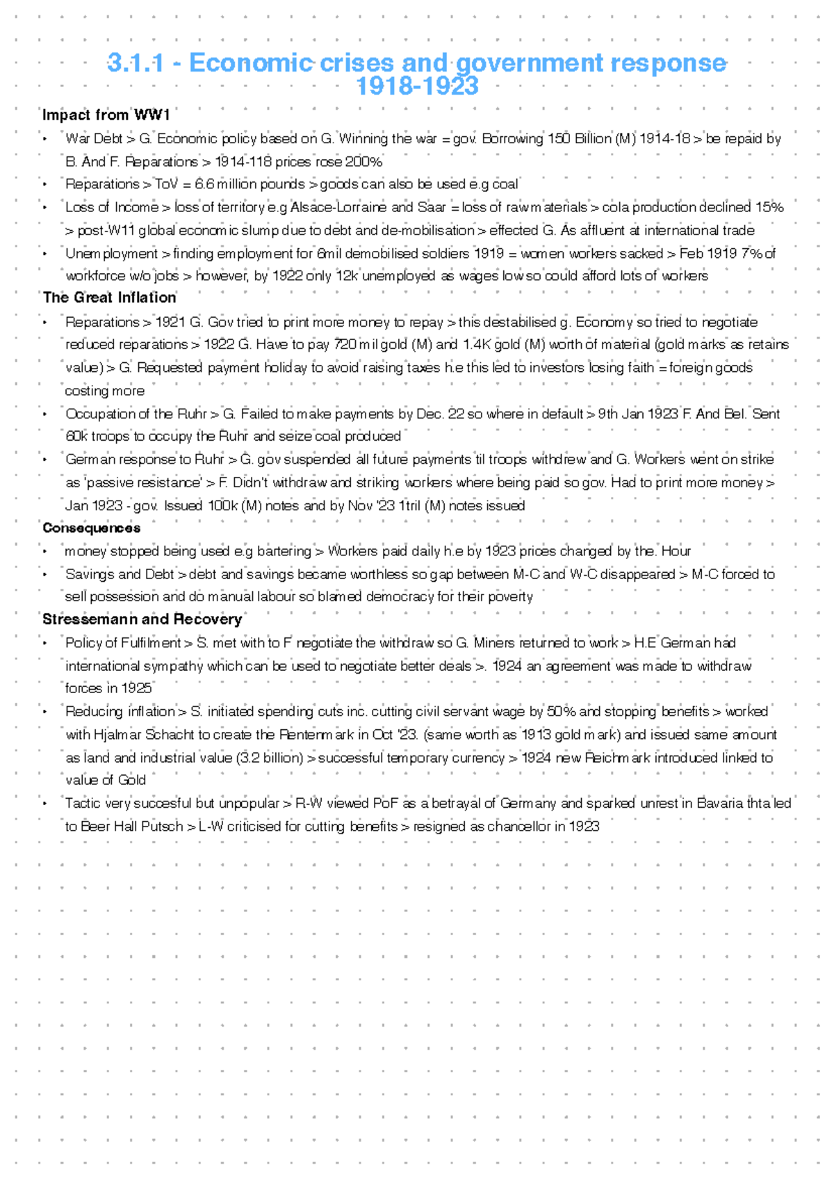 Germany 3.1 notes - 3.1 - Economic crises and government response 1918 ...