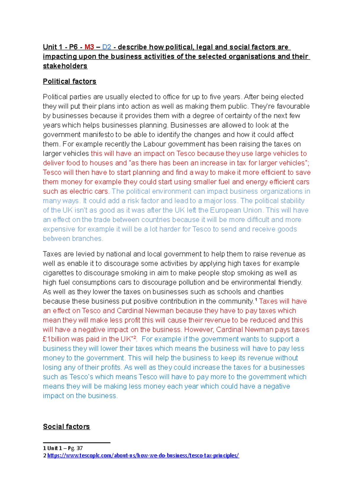 Unit 1 - P6 - M3 - D2 - Creating a business model - Unit 1 - P6 - M3 ...