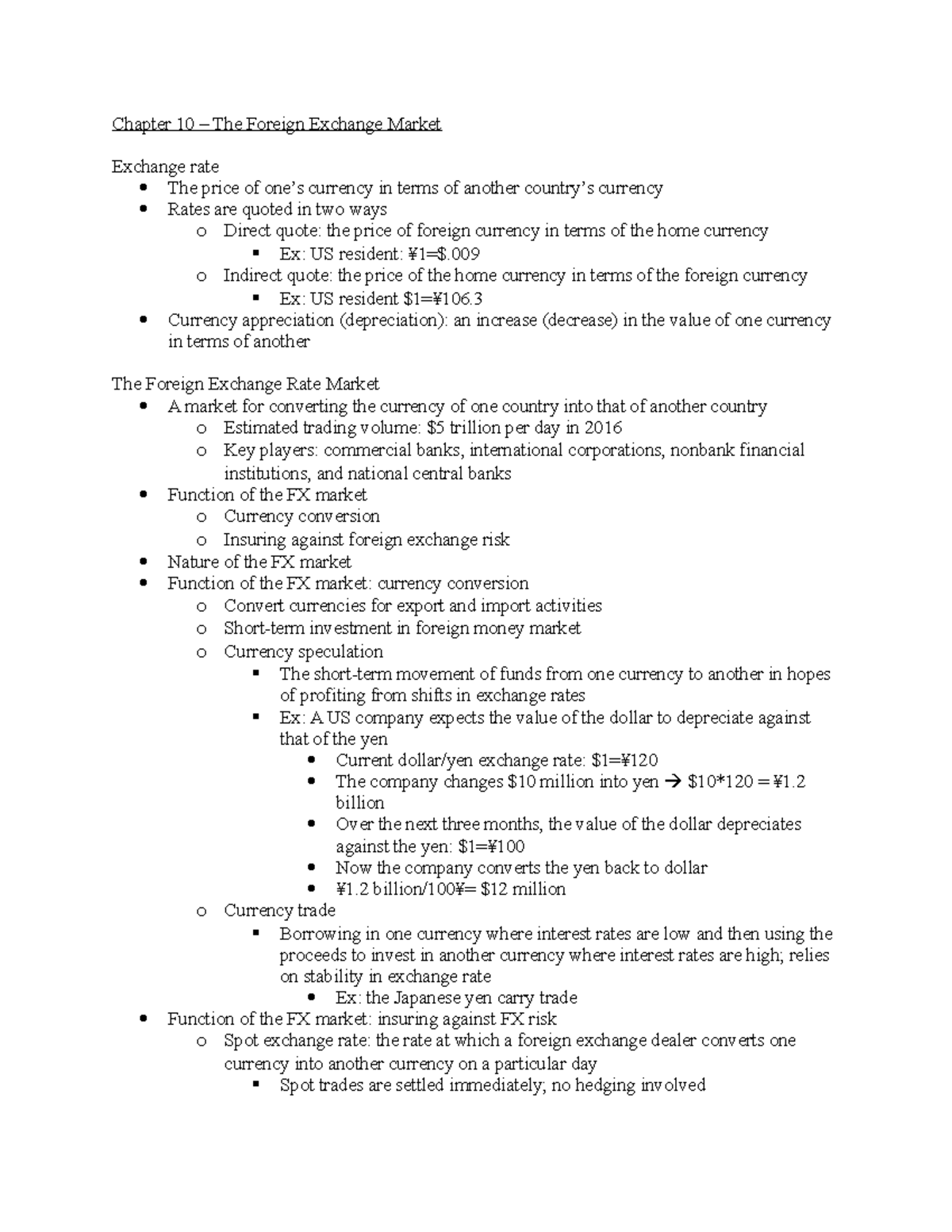 Chapter 10 - Lecture notes 10 - Chapter 10 – The Foreign Exchange ...