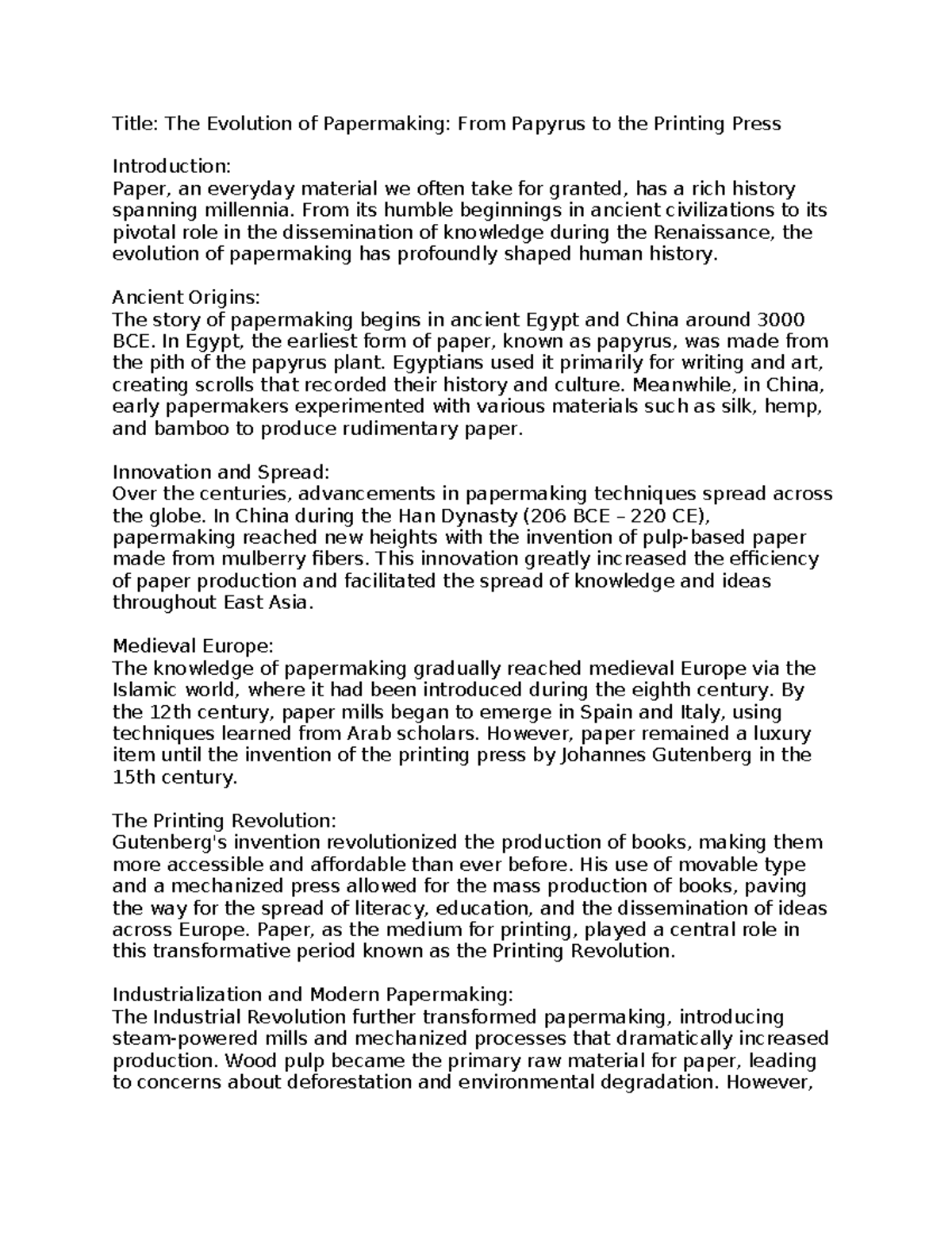 Evolution of papermaking - From its humble beginnings in ancient ...