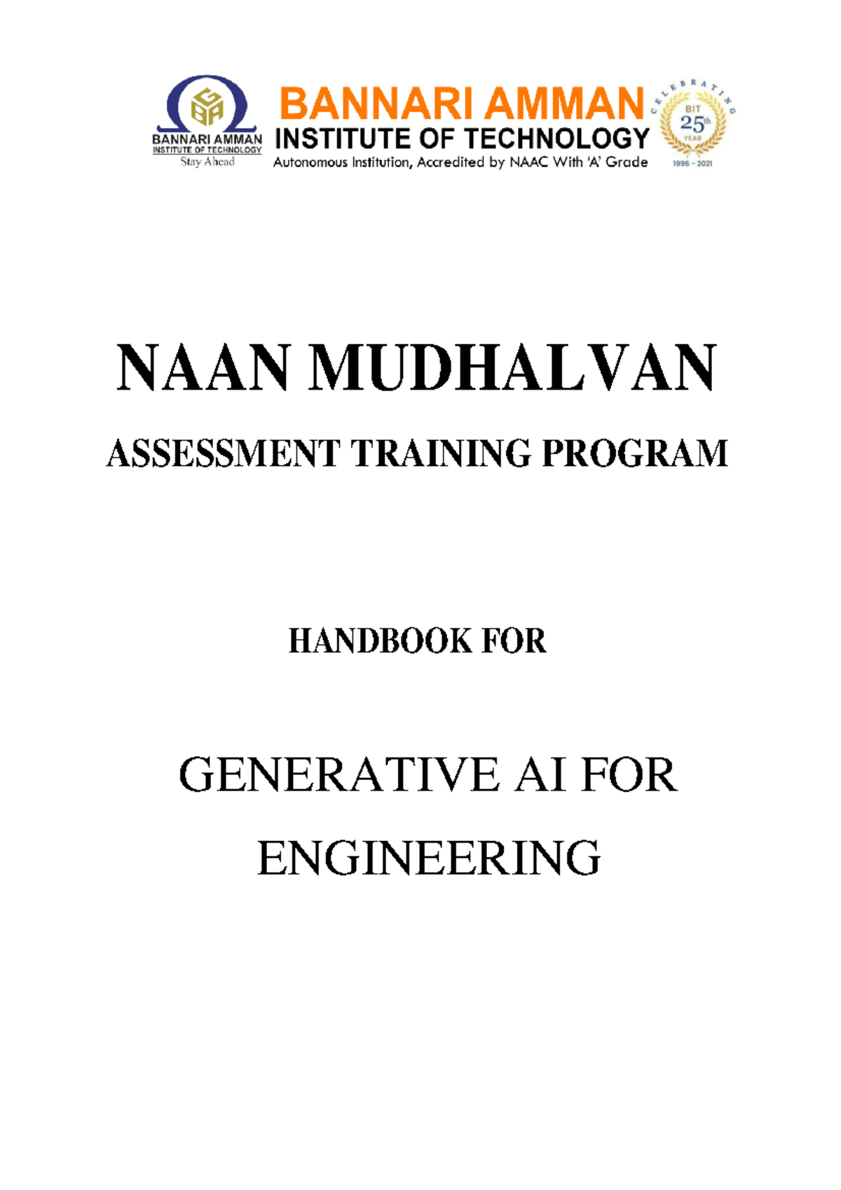 Naan Mudhalvan-GEN AI - NAAN MUDHALVAN ASSESSMENT TRAINING PROGRAM HANDBOOK FOR GENERATIVE AI ...