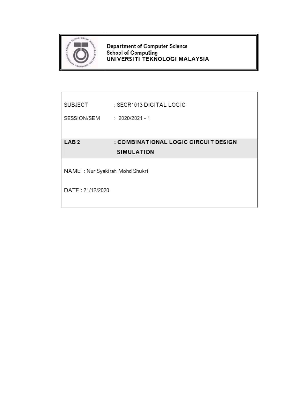 Lab 2 Combinational Logic Circuit Design Simulation Objective I To 2998