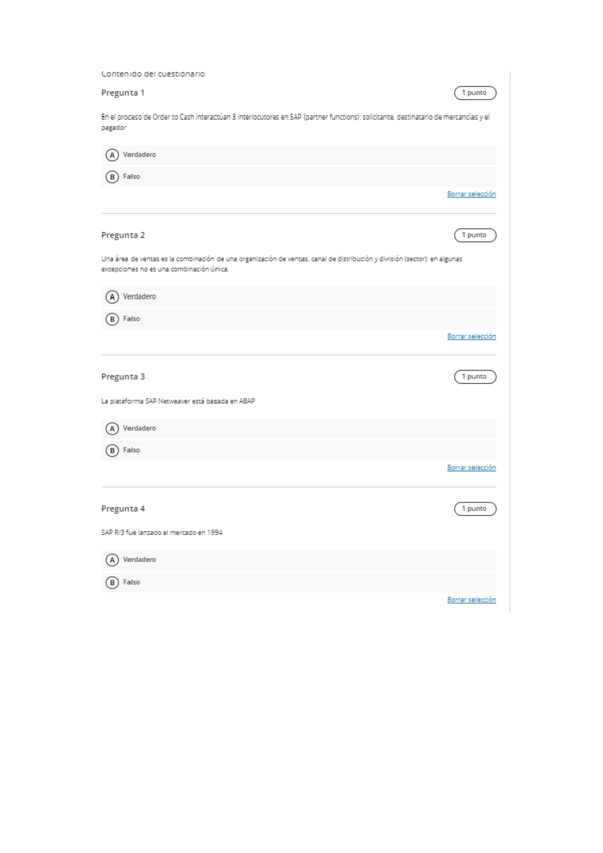 PC1 - PC1 - Contenido del cuestionario Pregunta 1 1 punto En el proceso de Order to Cash ...