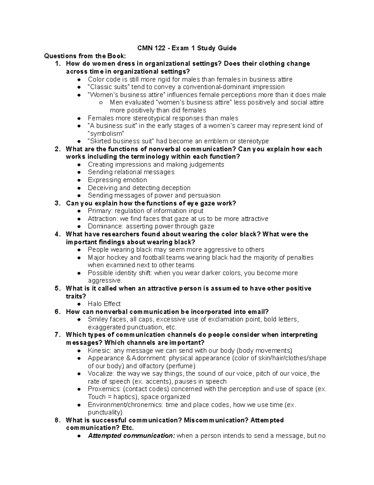 Exam 1 Study Guide - CMN 122 - Exam 1 Study Guide Questions from the ...