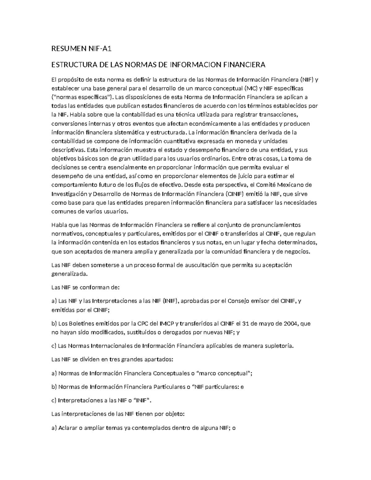 Resumen NIF - nif importante - RESUMEN NIF-A ESTRUCTURA DE LAS NORMAS ...