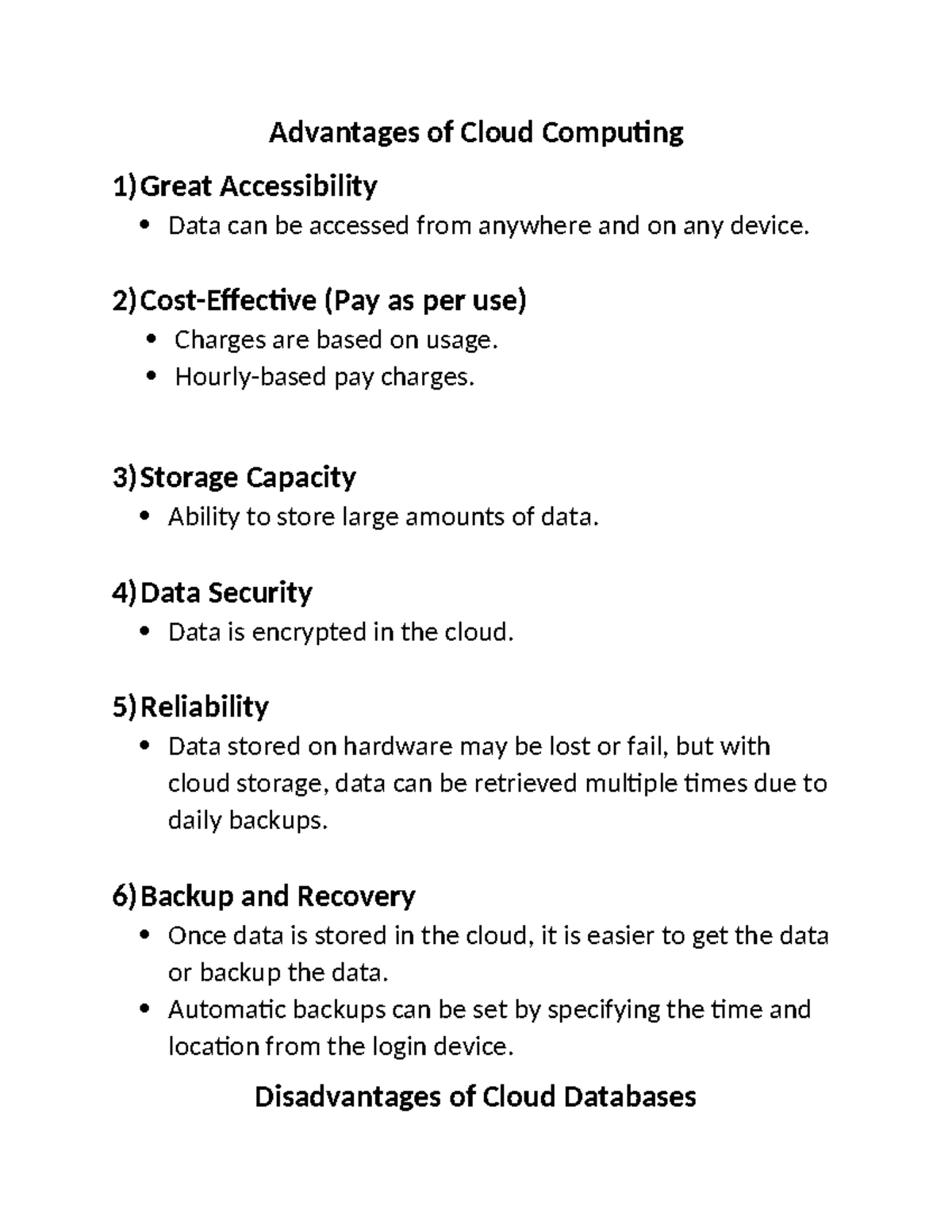 Database Presentation - Advantages of Cloud Computing 1)Great ...
