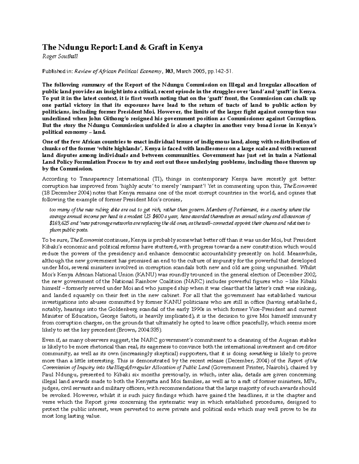 Ndungu report land and graft in kenya 1 - The Ndungu Report: Land ...