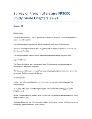 Survey of French Literature FR3000 Study Guide Chapters 13-15 - Survey ...